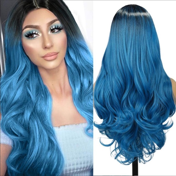Hair | Wig Long Curly Middle Part Ombre Blue | Poshmark